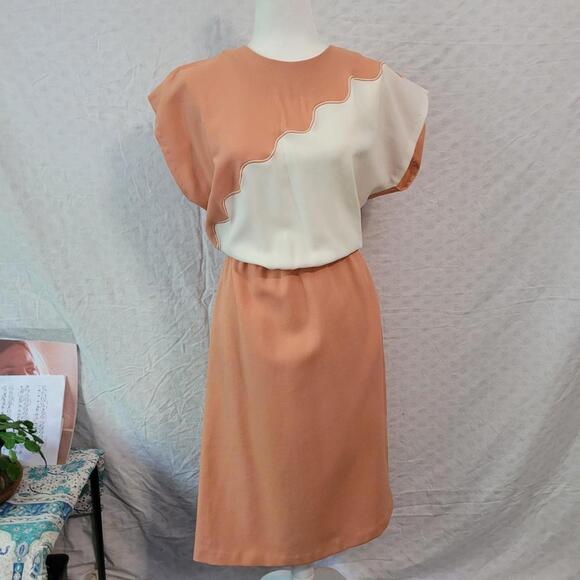Dresses | Vintage Early 8s Peach Cream Colorblock Dress Patti Greene ...